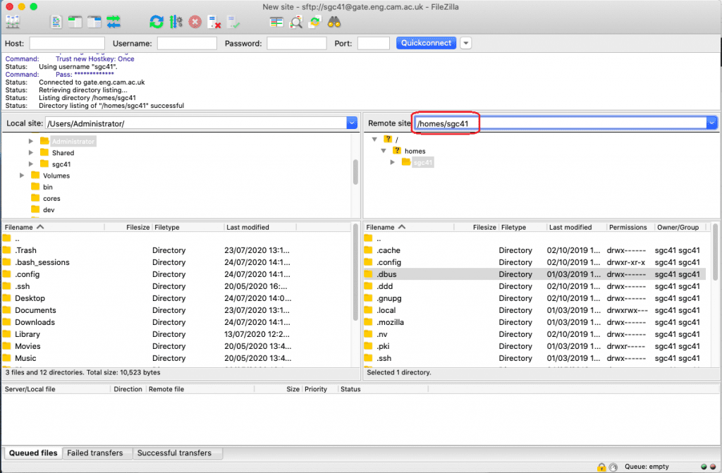 FileZilla Linux home directory